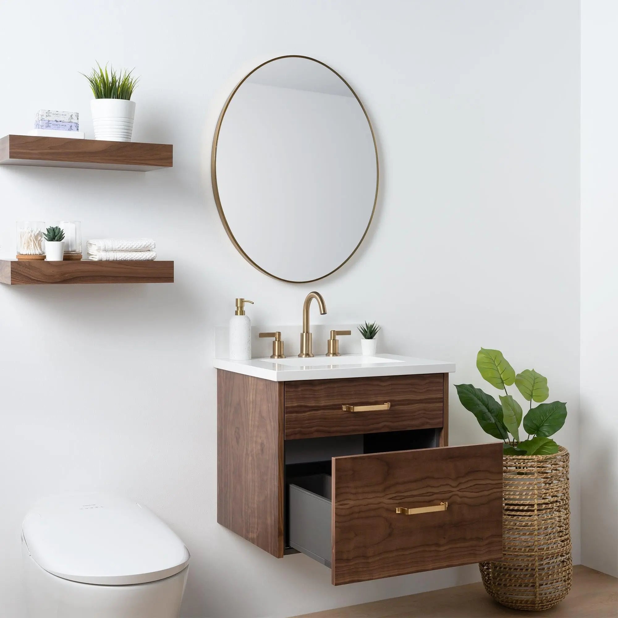 Austin SLIM 24" Wall Mount American Black Walnut Bathroom Vanity ...