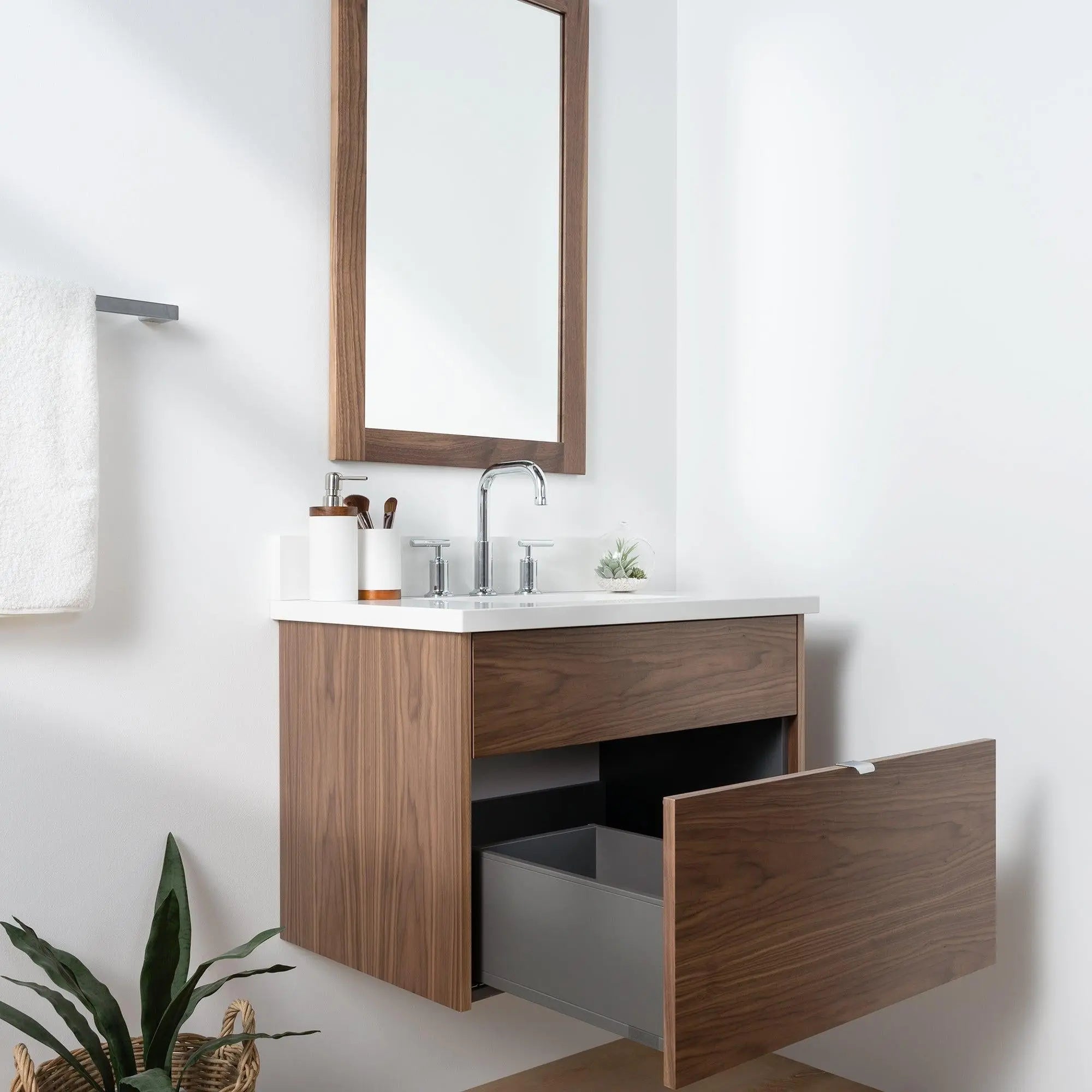 Austin SLIM 30" Wall Mount American Black Walnut Bathroom Vanity ...