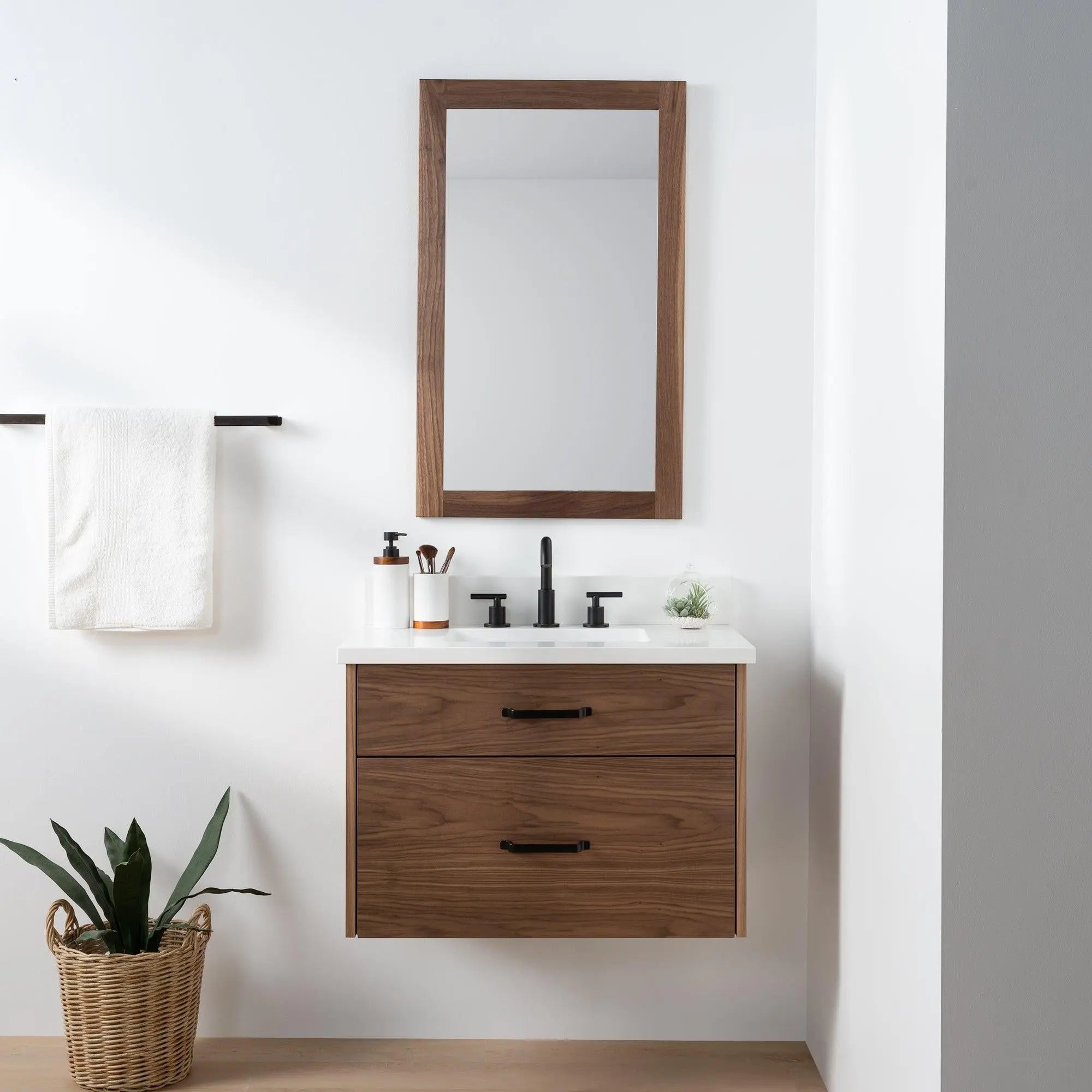 Austin SLIM 30" Wall Mount American Black Walnut Bathroom Vanity ...