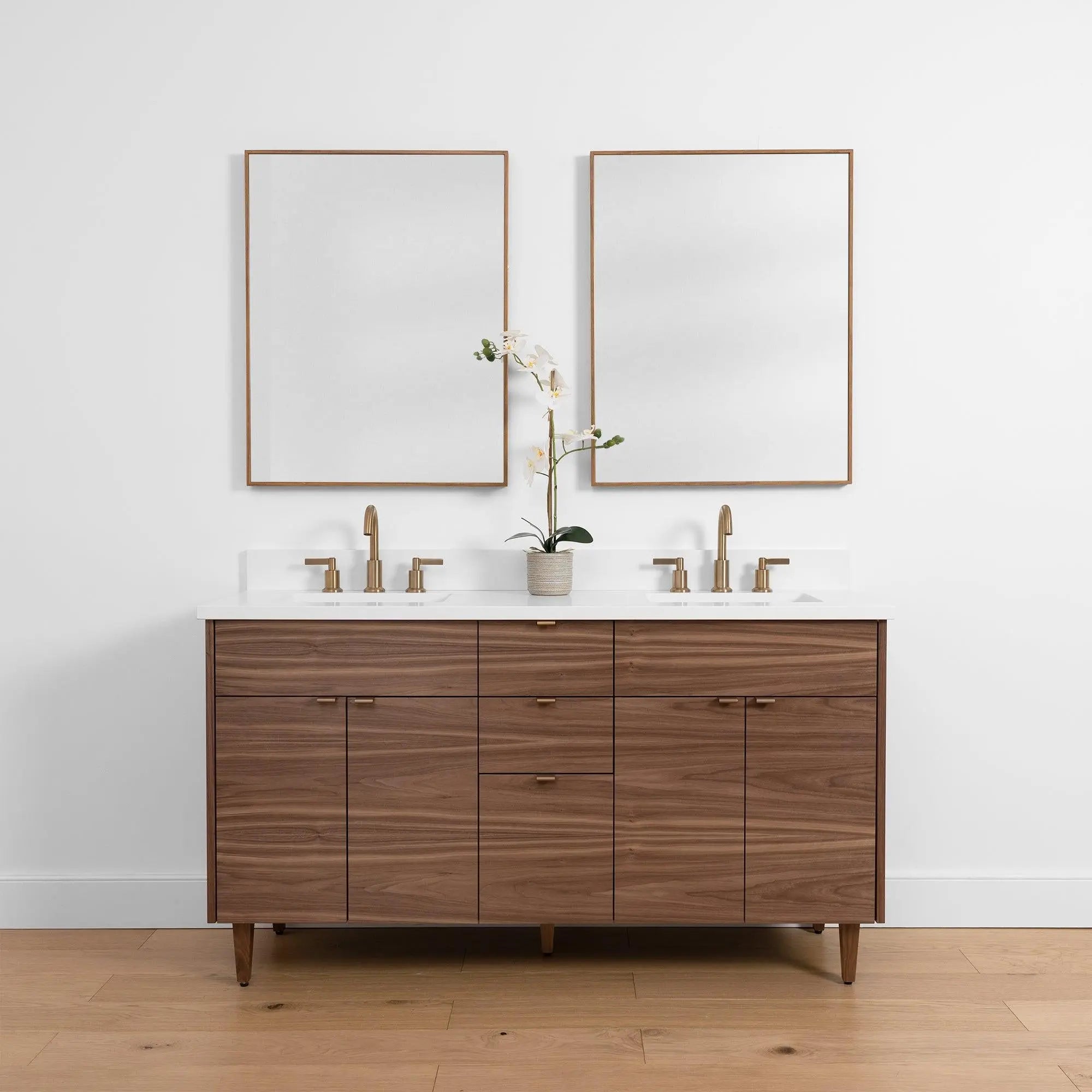 Austin SLIM 60" American Black Walnut Bathroom Vanity, Double Sink ...