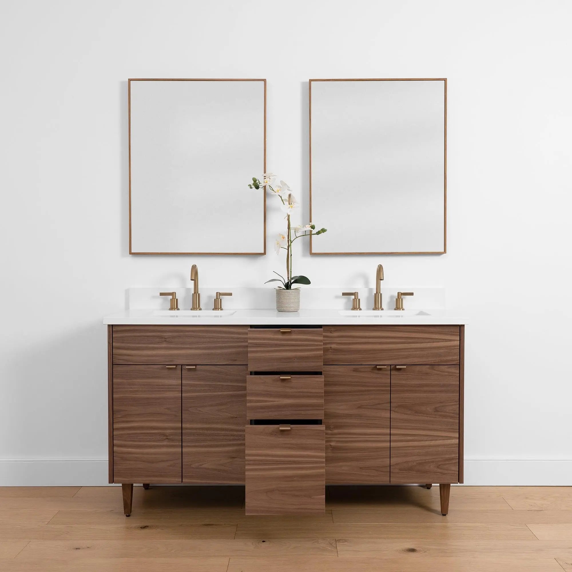 Austin SLIM 60" American Black Walnut Bathroom Vanity, Double Sink ...