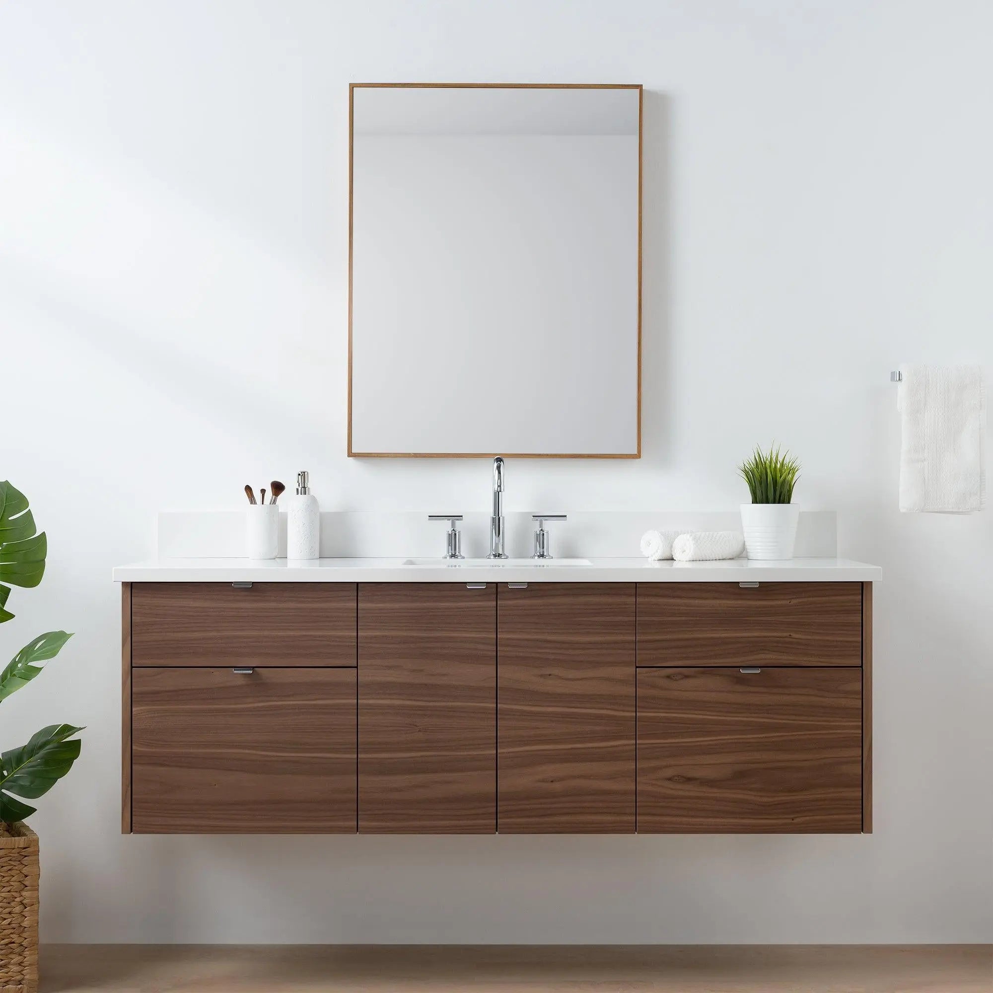 Austin SLIM 60" Wall Mount American Black Walnut Bathroom Vanity ...