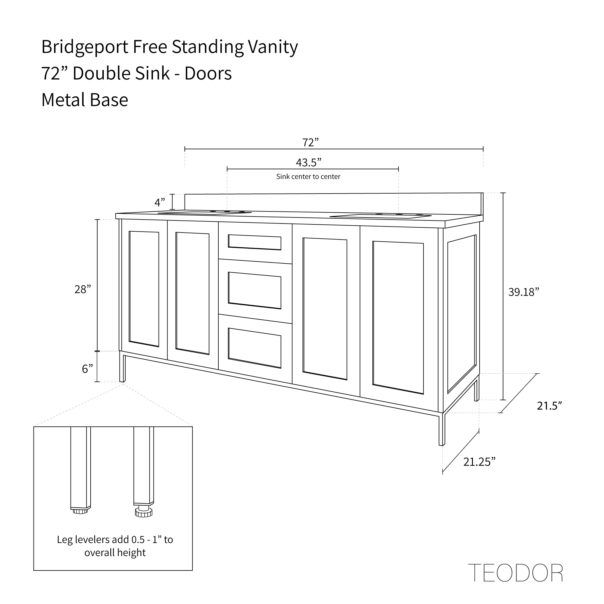 Bridgeport 72" White Oak Bathroom Vanity, Double Sink - Teodor – Teodor ...
