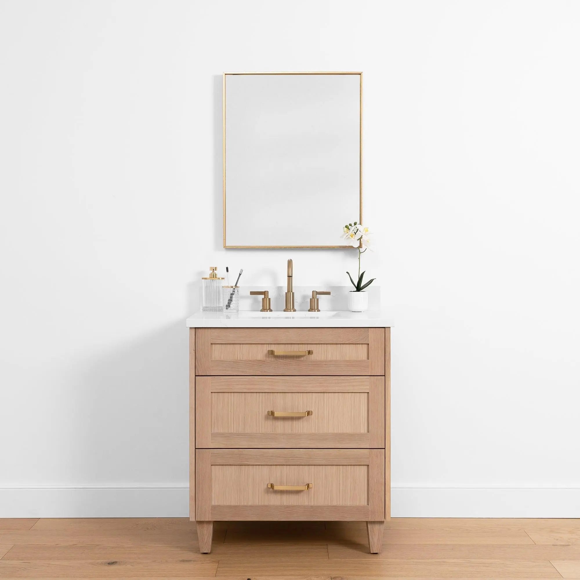 Bridgeport SLIM 30" White Oak Bathroom Vanity - Teodor Vanities