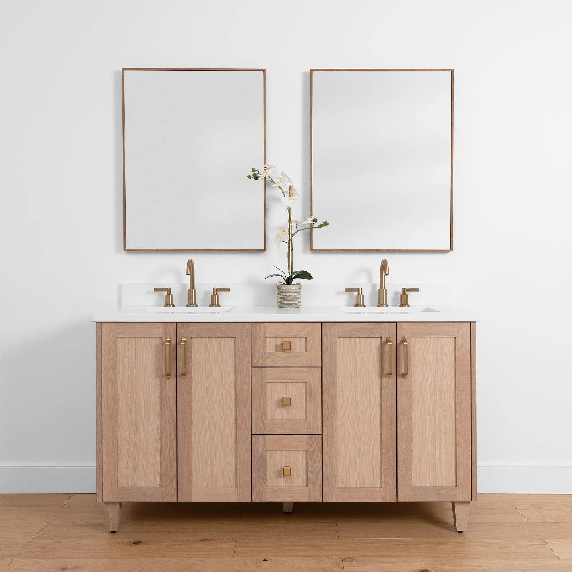 Bridgeport SLIM 60" White Oak Bathroom Vanity, Double Sink - Teodor ...