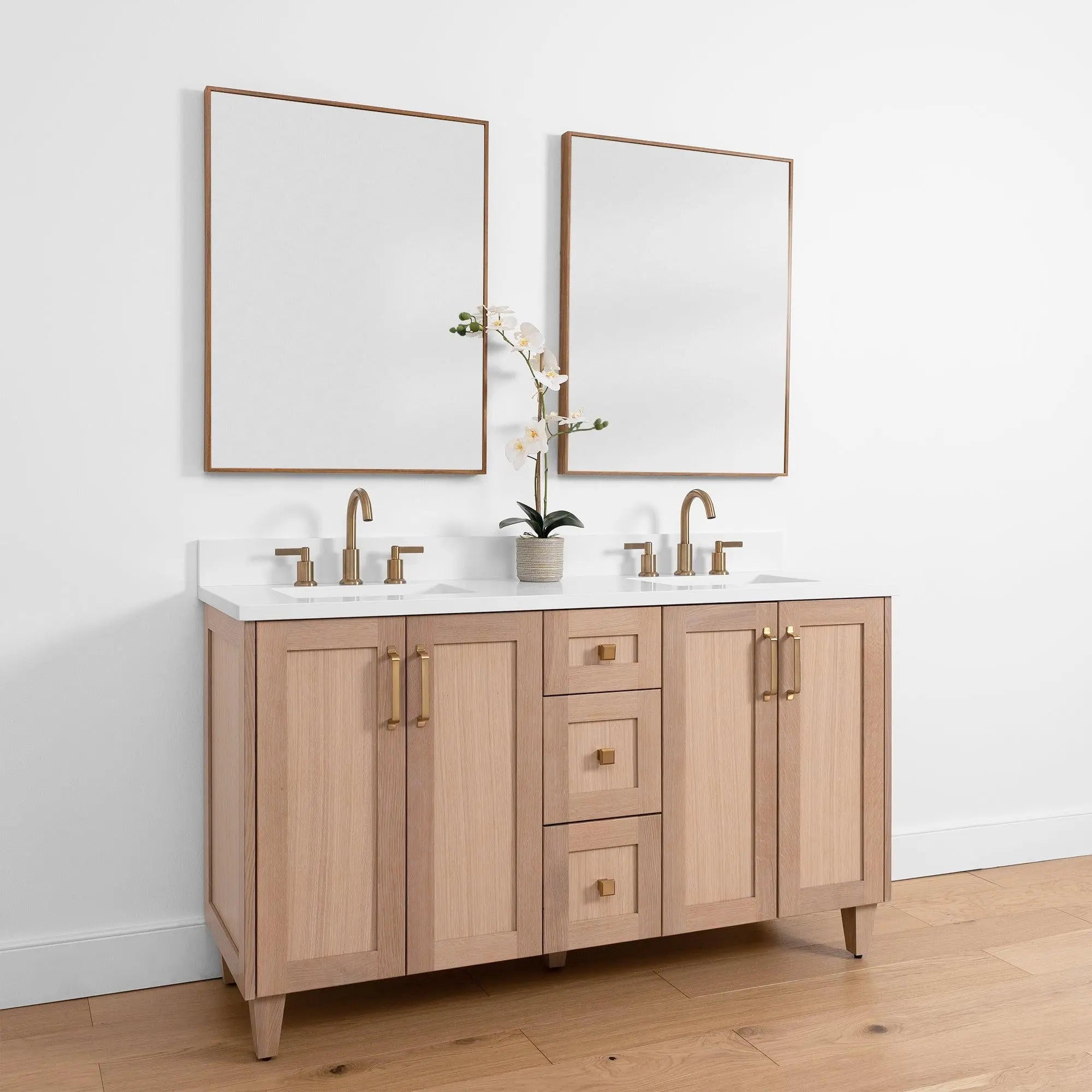 Bridgeport SLIM 60" White Oak Bathroom Vanity, Double Sink - Teodor ...