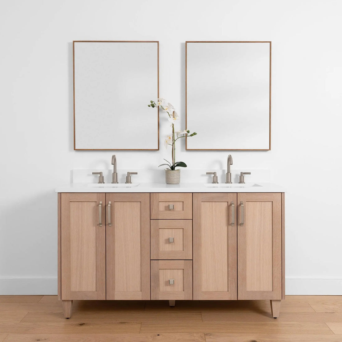 Bridgeport SLIM 60" White Oak Bathroom Vanity, Double Sink - Teodor ...