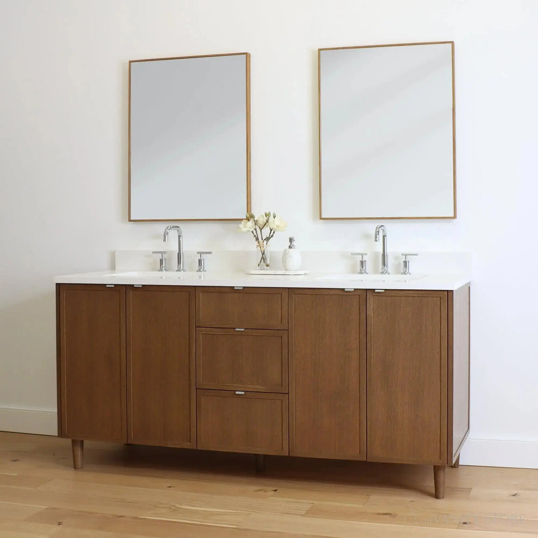 Cape Breton 72" Mid Century Oak Bathroom Vanity, Double Sink - Teodor ...
