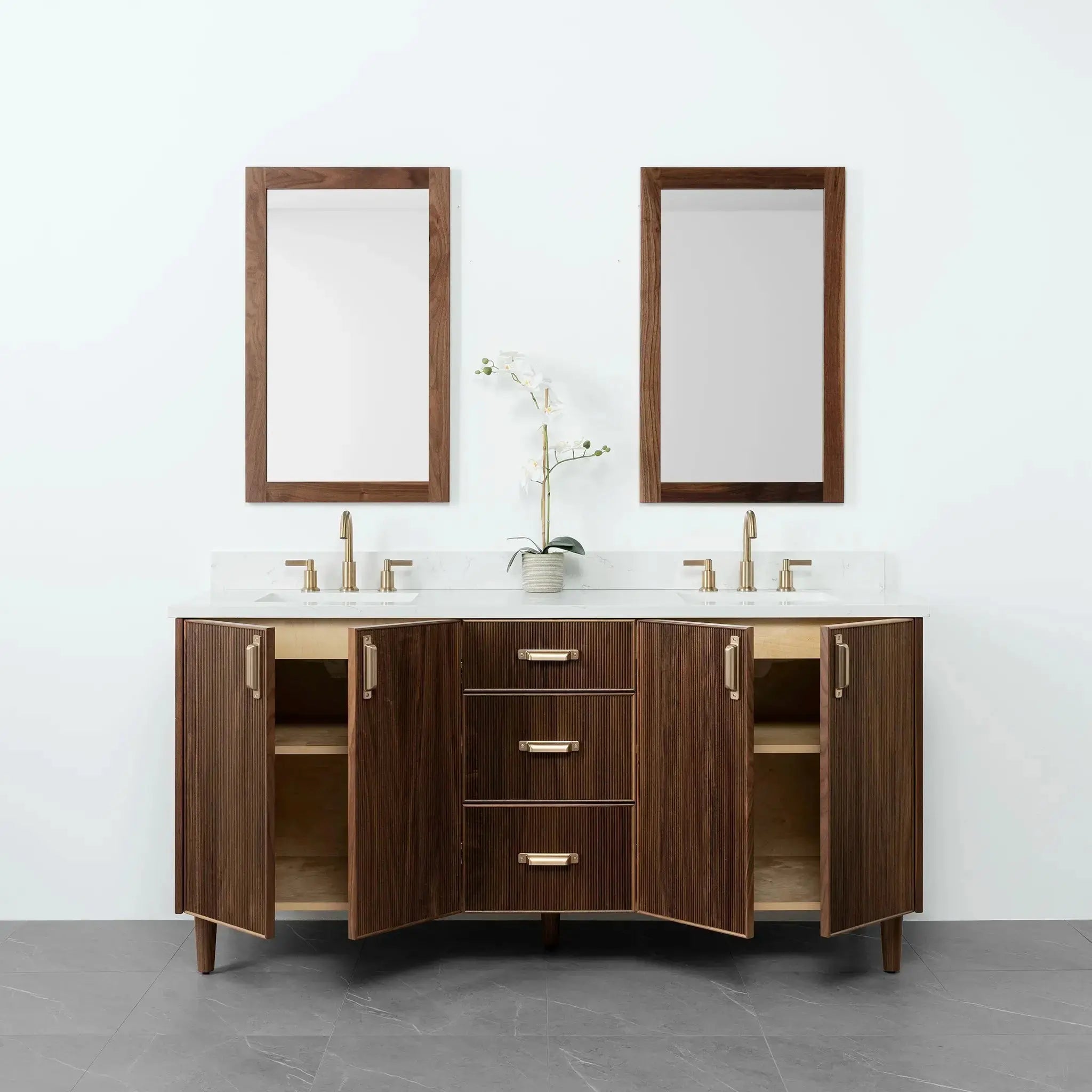 Malibu 72" American Black Walnut Bathroom Vanity, Double Sink - Teodor ...