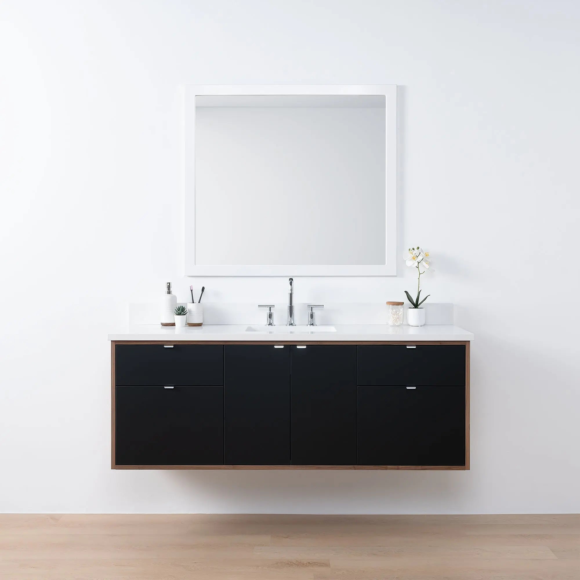 Sidney SLIM 60" Wall Mount Matte Black Bathroom Vanity - Teodor ...